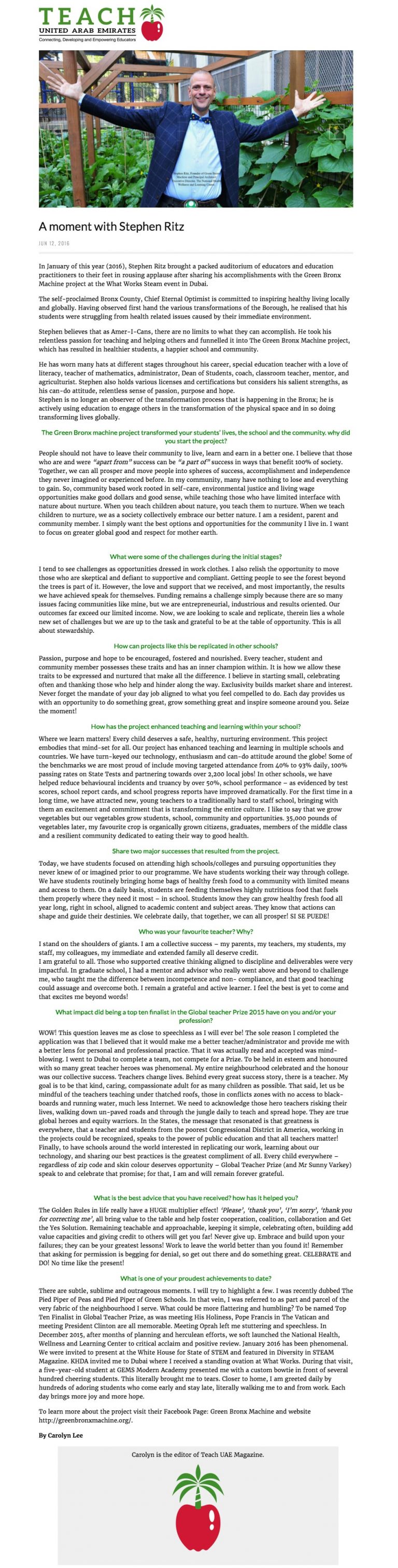 TeachUAE.com – A moment with Stephen Ritz – Stephen Ritz